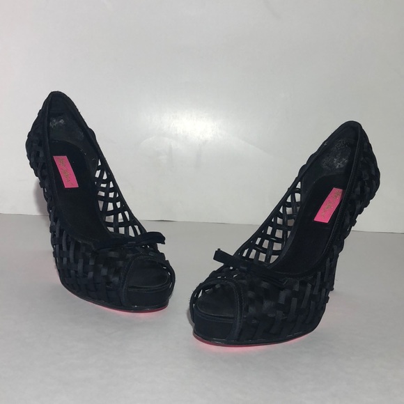 Betsey Johnson | Shoes | Betsey Johnson Jalia Black Satin Lattice Heels ...